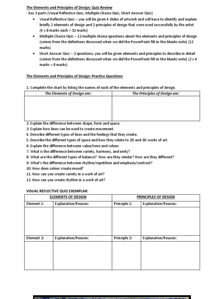 Elements and Principles of Design Quiz Review | PDF | Fine Art | Design