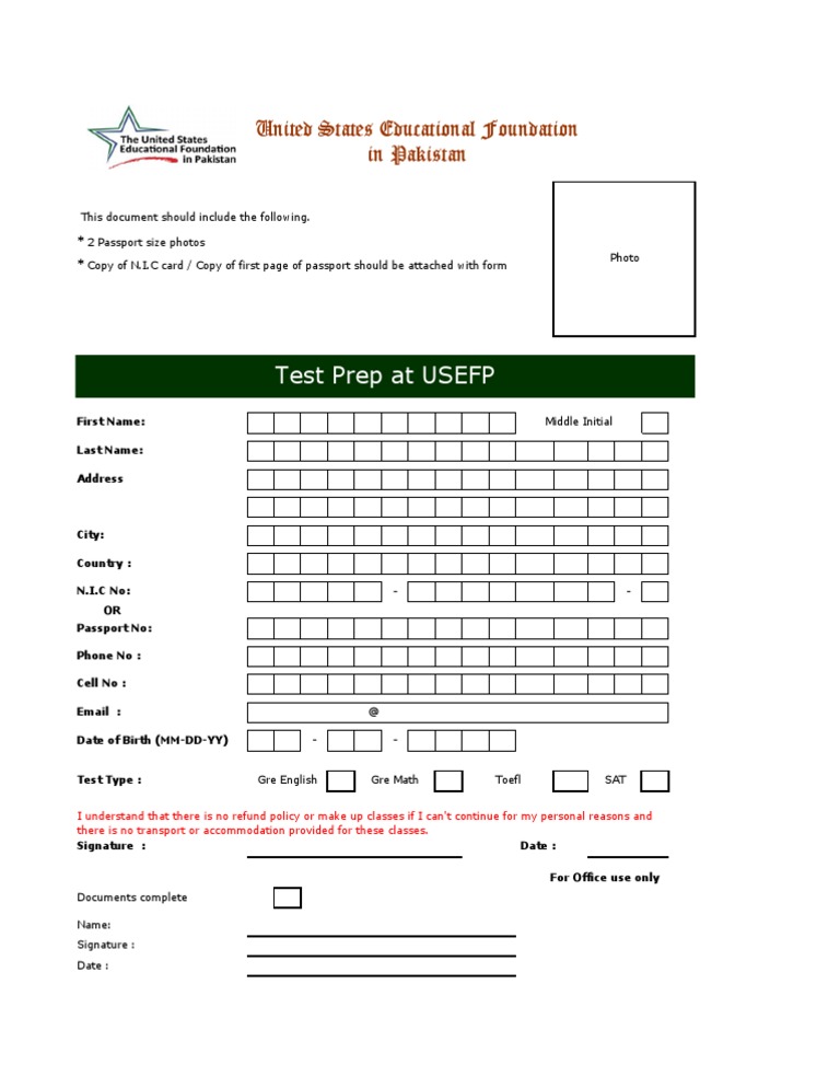 USEFP Test Prep Registration Form | PDF | Career & Growth