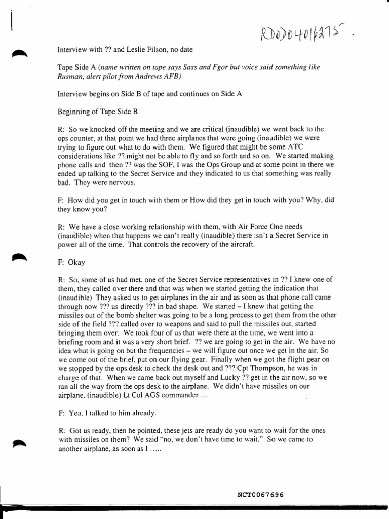 DH B4 Andrews AFB Logs-Timelines FDR - Interview Leslie Filson and Capt ...