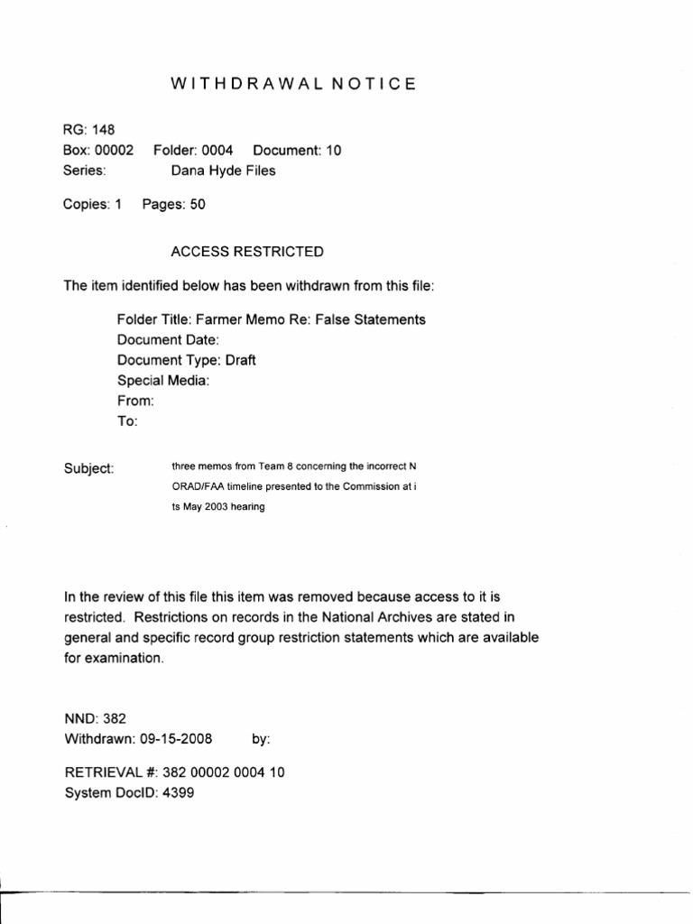 Withdrawal Notice: Farmer Memo on 9/11 | PDF | 9/11 Commission ...