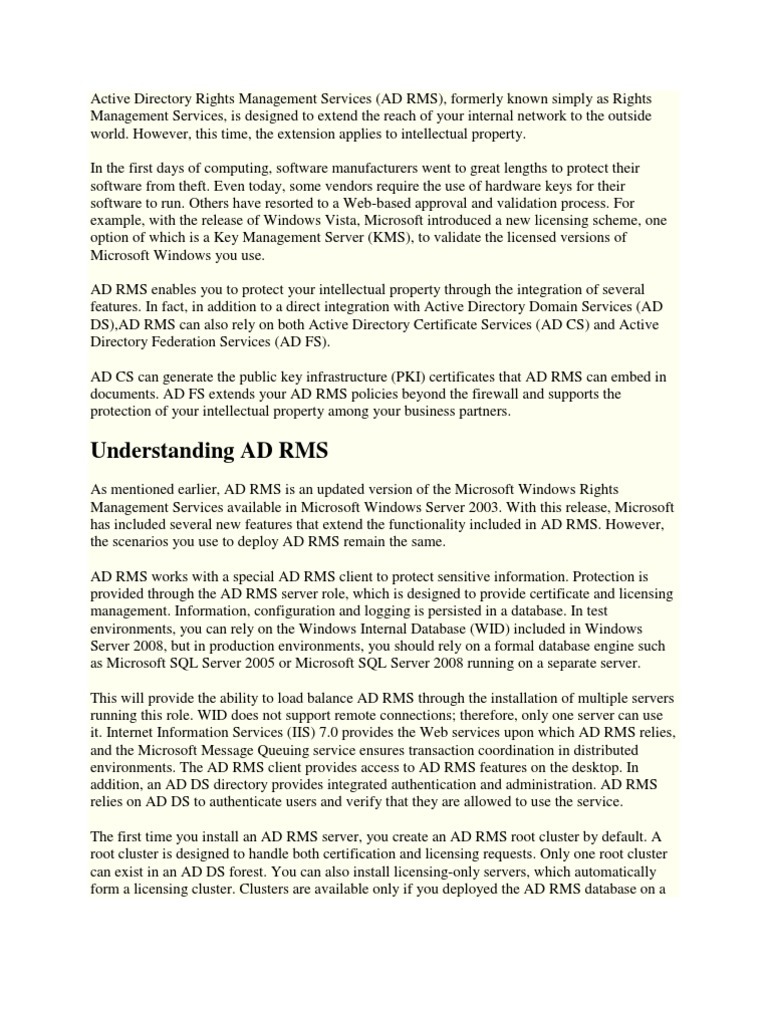 Active Directory Rights Management Services | PDF | Active Directory ...