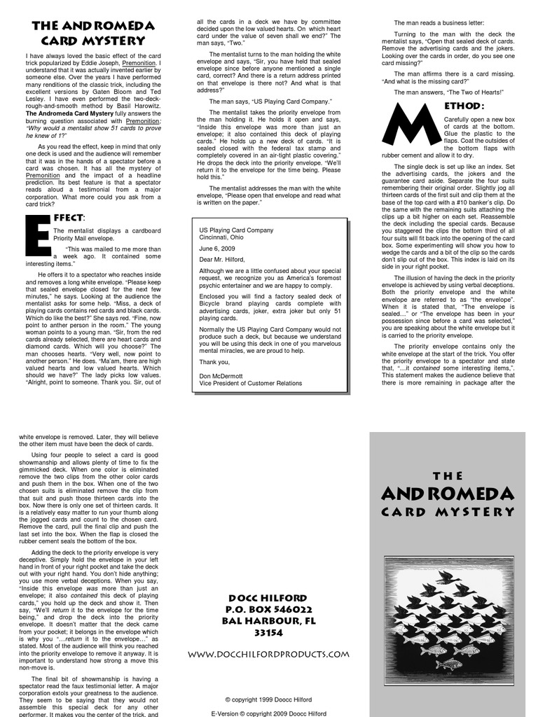 The Andromeda Card Mystery: Ethod | PDF