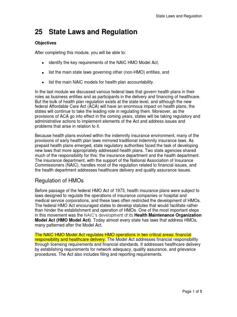 25 State Laws and Regulation: Objectives | PDF | Health Maintenance ...