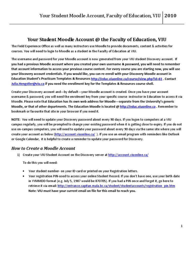 Accessing VIU Education Moodle Account | PDF | Password | User (Computing)
