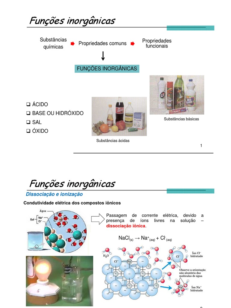 Aula - Funções Inorgânicas PDF | PDF | Óxido | Sal (Química)