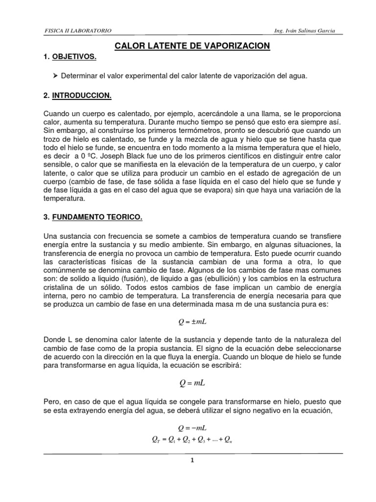 Calor Latente de Vaporizacion | PDF | Calor latente | Calor
