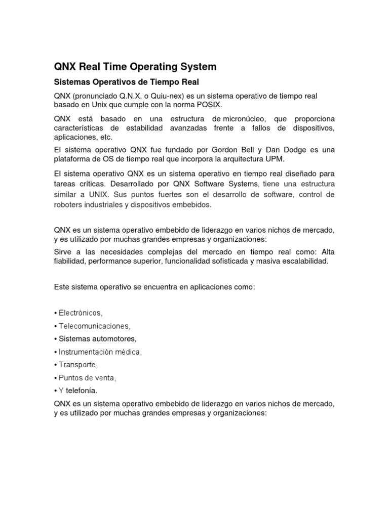QNX Real Time Operating System | PDF | Sistema Integrado | Sistema operativo
