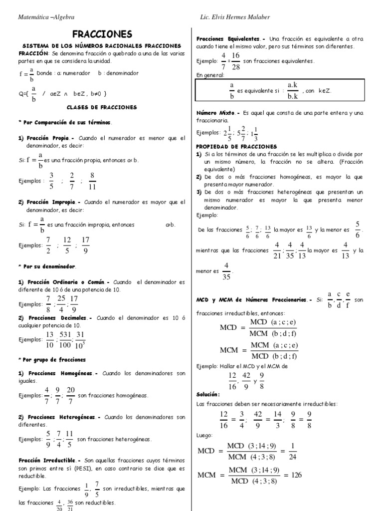 Teoría y Ejercicios de Fracciones | PDF | Fracción (Matemáticas ...