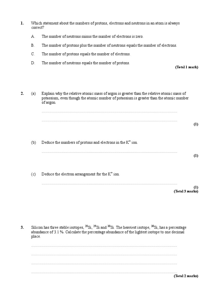 Atomic Structure and Isotope Analysis Quiz | PDF | Isotope | Atoms