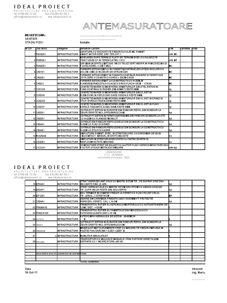 Exemplu Antemasuratoare PDF | PDF