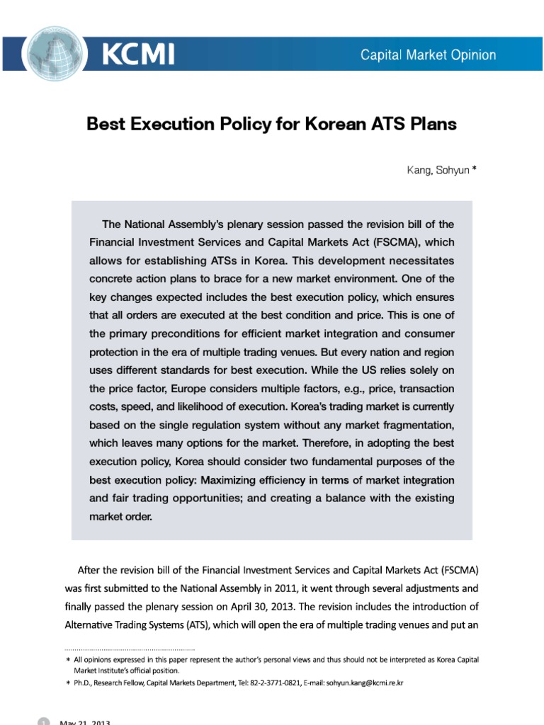 Best Execution Policy For Korean ATS | PDF