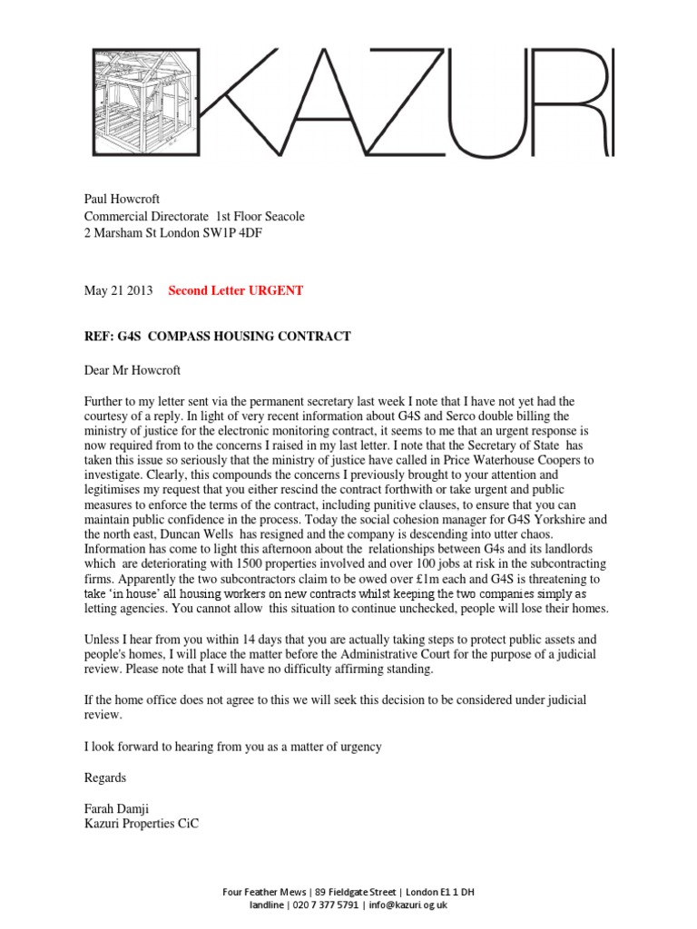 Letter To Paul Howcroft, Procurement Management, Home Office Regarding ...