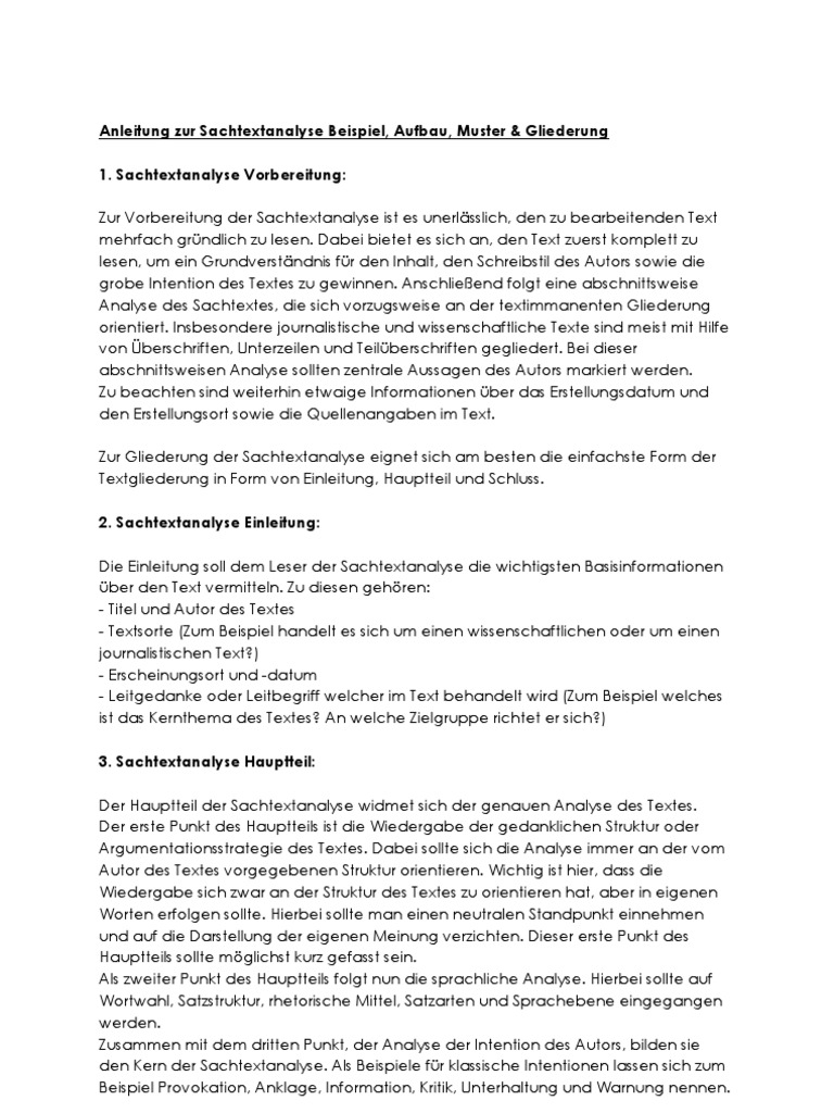 Anleitung Zur Sachtextanalyse Beispiel | PDF