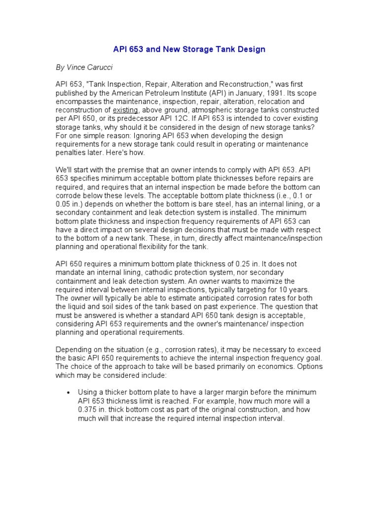 API 653 and New Storage Tank Design | PDF | Corrosion | Tanks