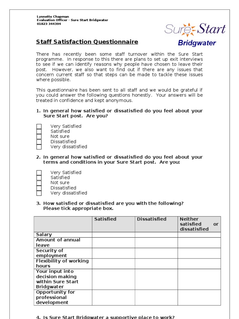 Employee Satisfaction Questionnaire | PDF
