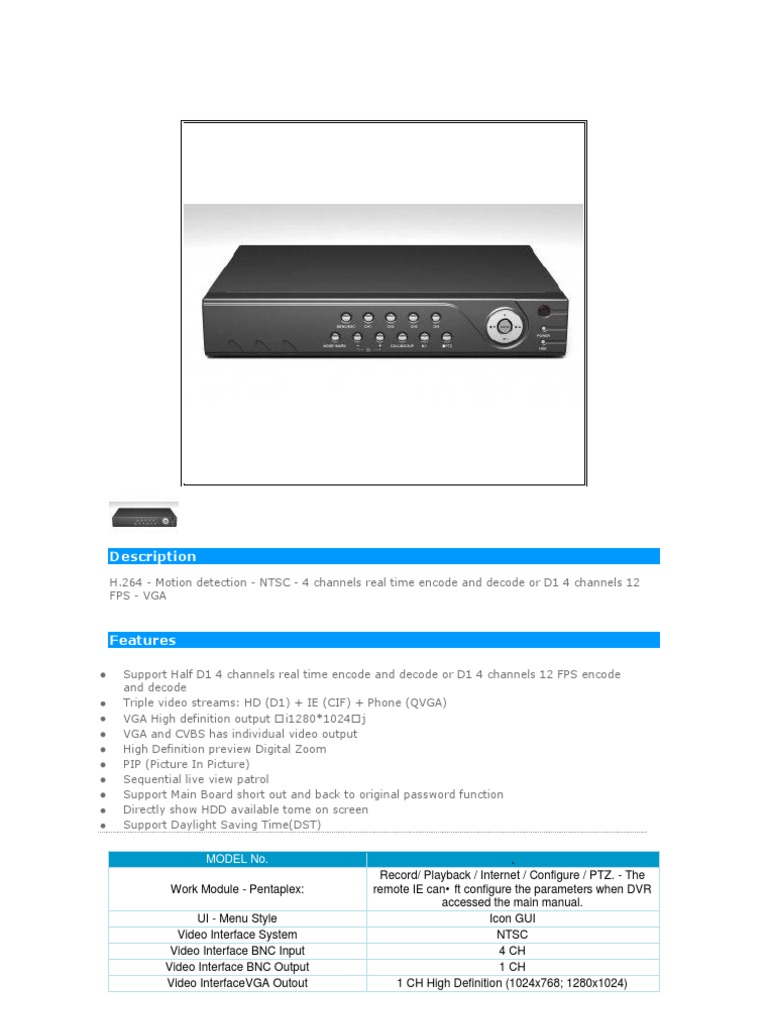 H.264 4-Channel DVR with Motion Detection | PDF | Video | Graphical ...