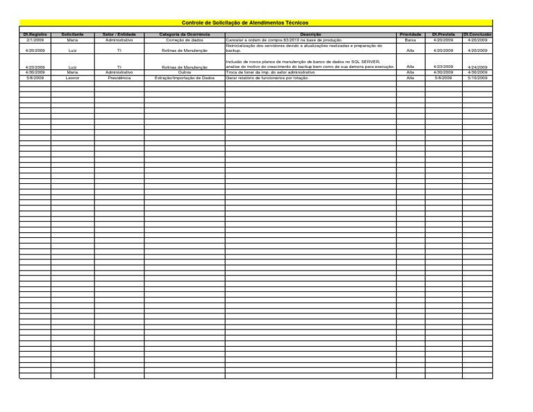 Planilha Controle Chamados | PDF