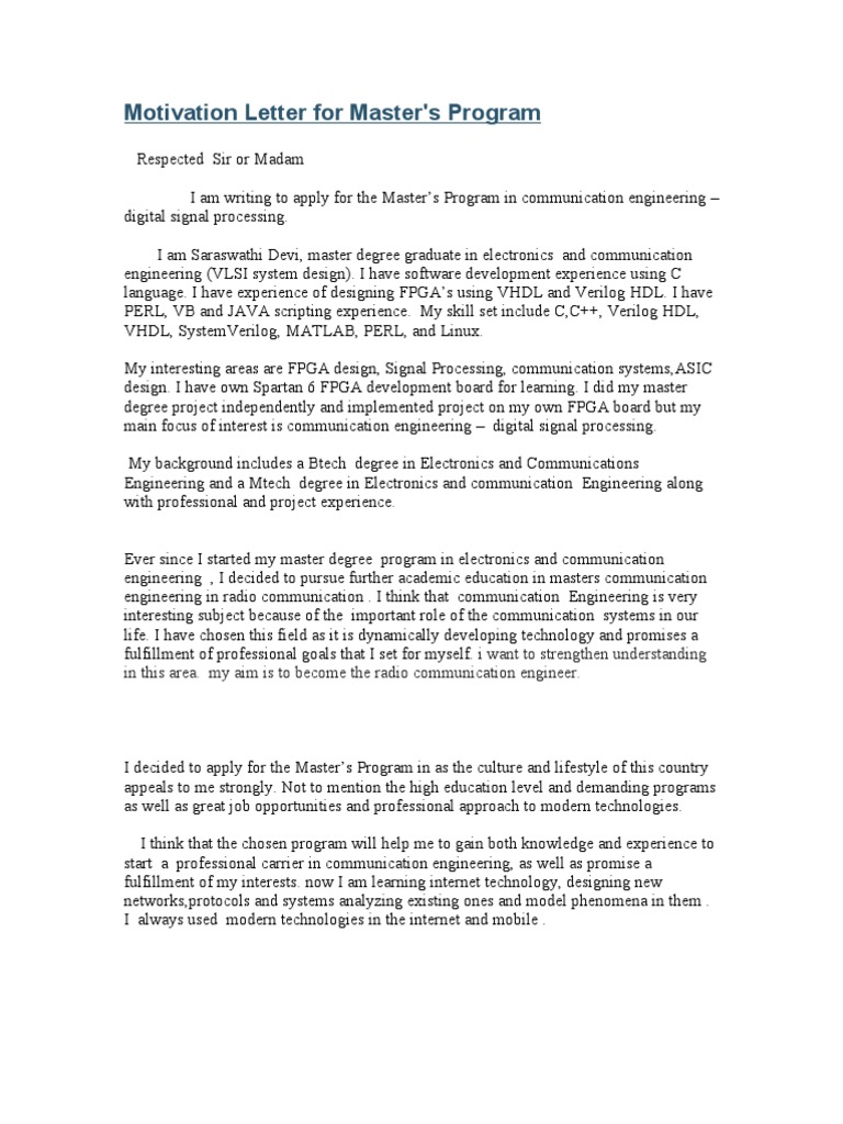 Motivation Letter For DSP | PDF | Hardware Description Language ...