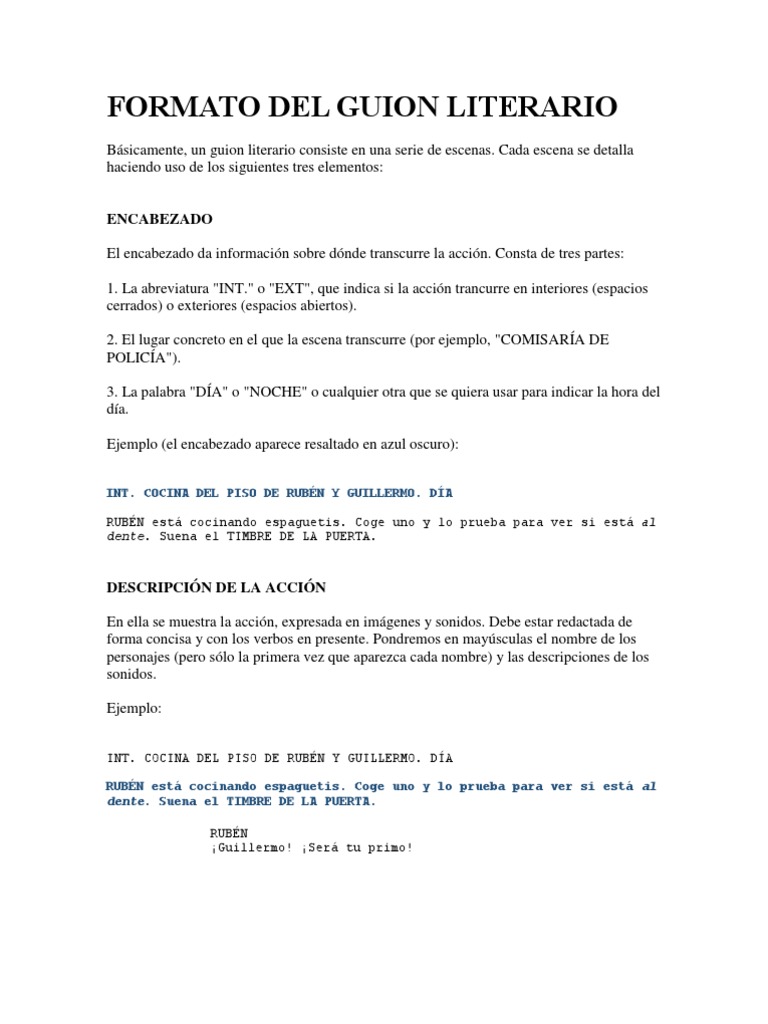 FORMATO DE GUIÓN LITERARIO