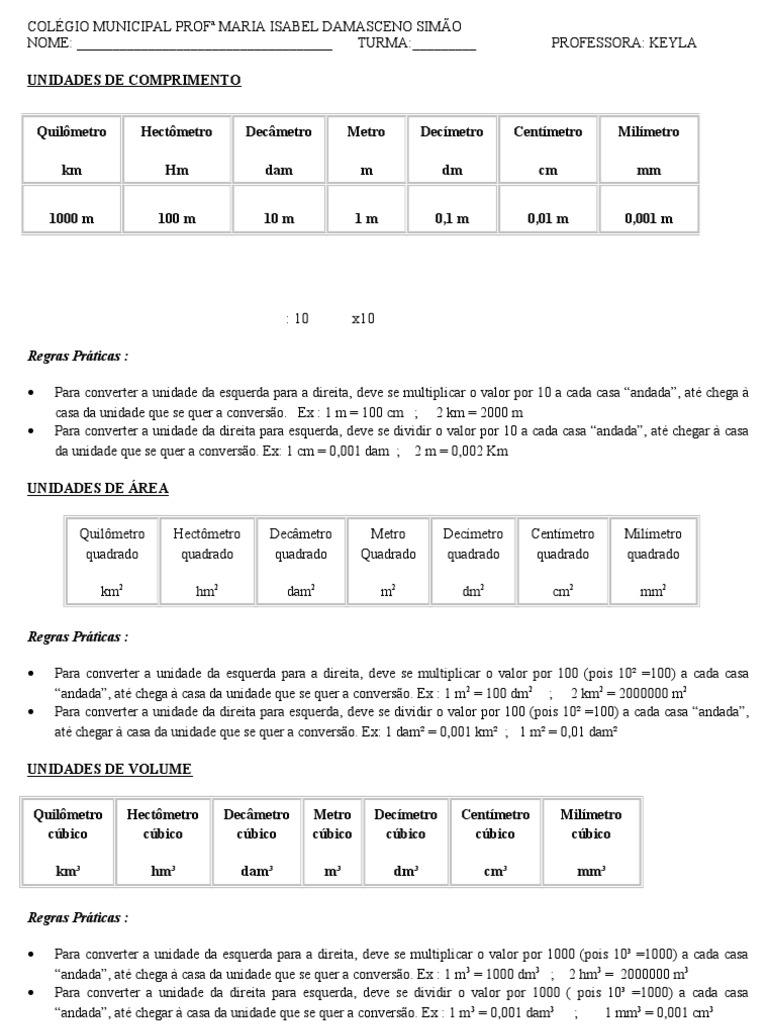 Lista de Exercícios Extra-Conversão de Medidas | PDF | Quantidade ...