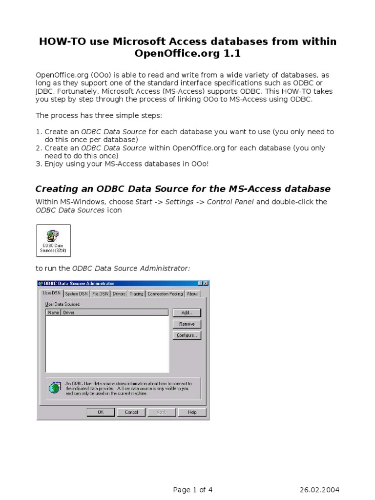 HOW-TO Use Microsoft Access Databases From Within: Creating An ODBC ...