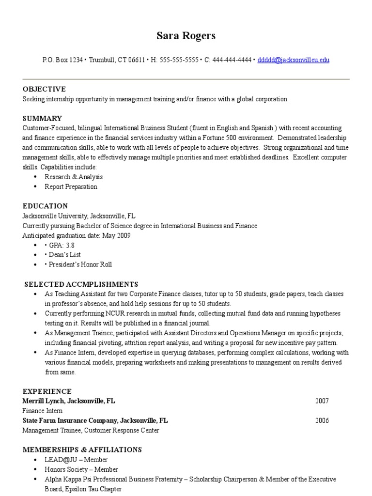 Sample Resume - International Business | PDF | International Business ...