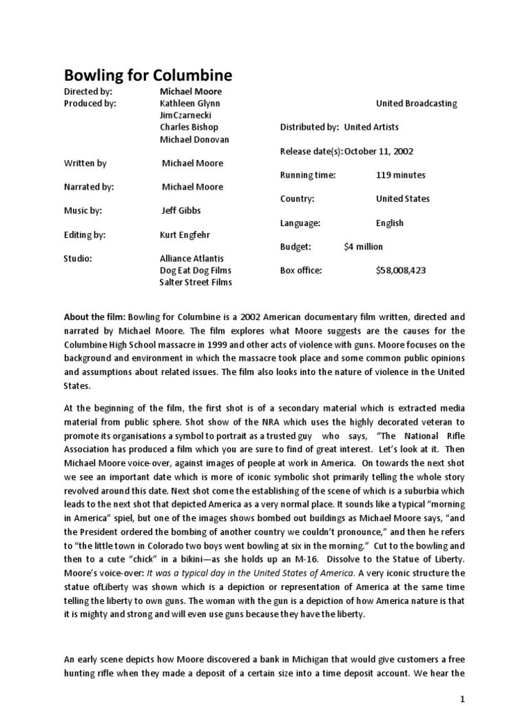 Bowling for Columbine: Gun Violence Documentary | PDF | Central ...