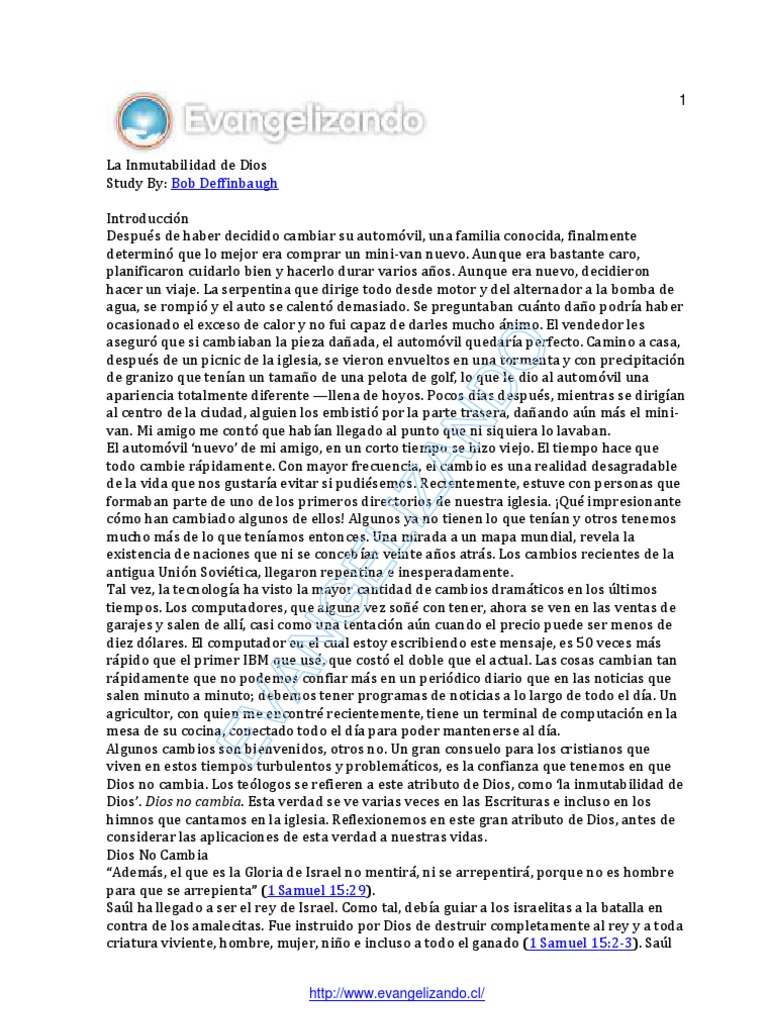 Dios-La Inmutabilidad de Dios | Descargar gratis PDF | Salvación | Fe