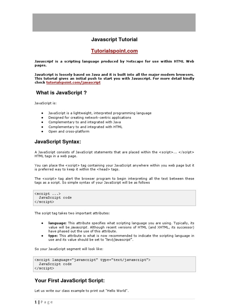 Javascript Tutorial | Download Free PDF | Control Flow | Java Script