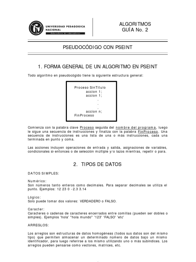 Guia 2 Algoritmos UPN | Descargar gratis PDF | Comillas | Algoritmos