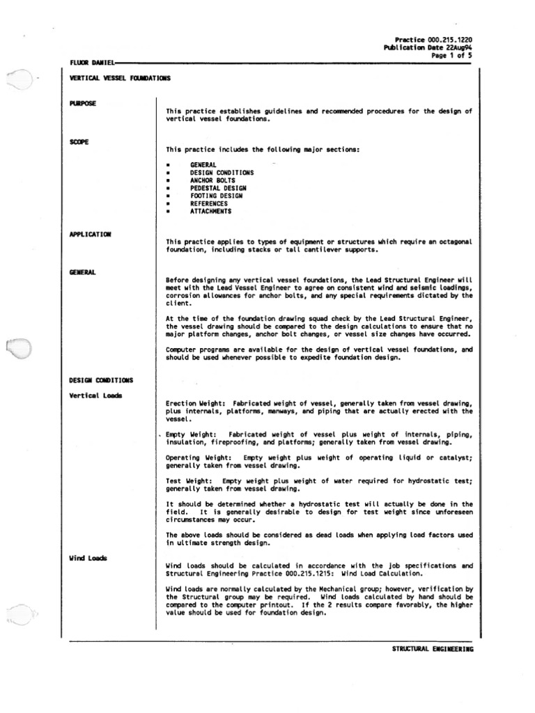 Vertical Vessel Foundation Design Guidelines | PDF | Structural Load ...