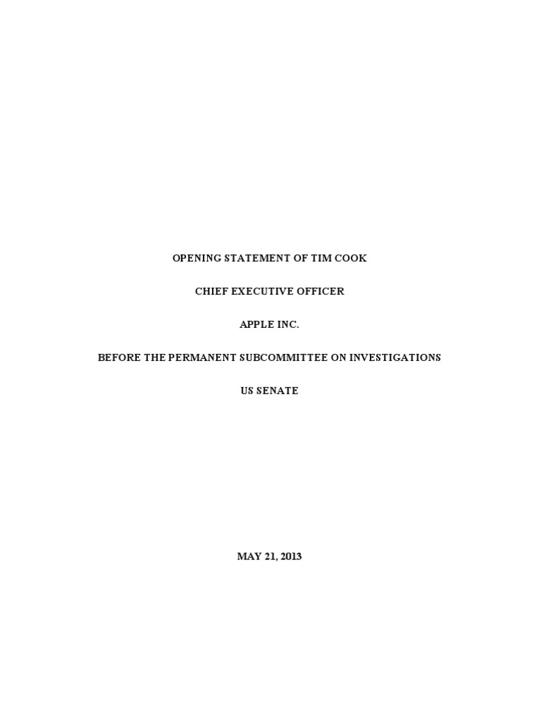 Cook Statement | PDF | Apple Inc. | Taxes