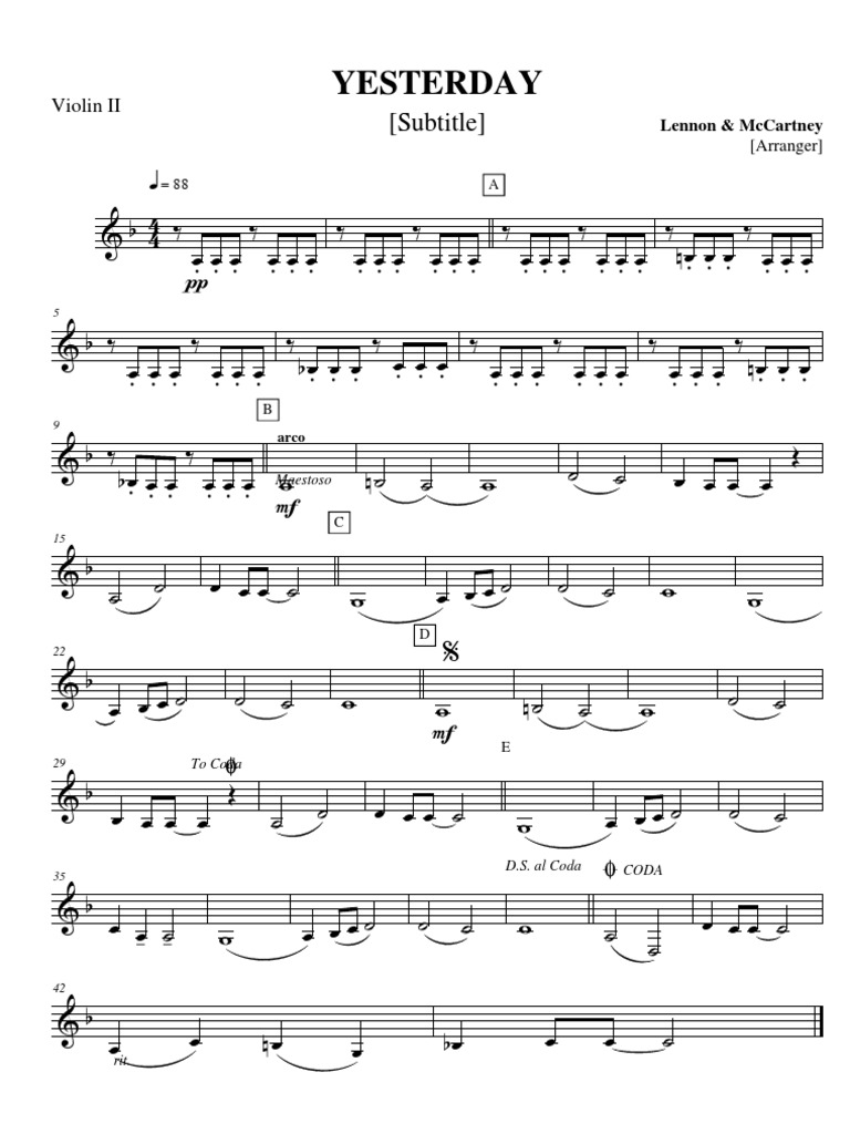 Yesterday - Violin II | PDF