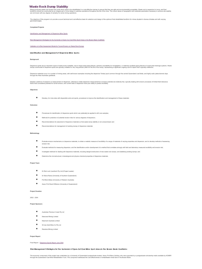 Waste Rock Dump Stability | PDF | Coal Mining | Geotechnical Engineering