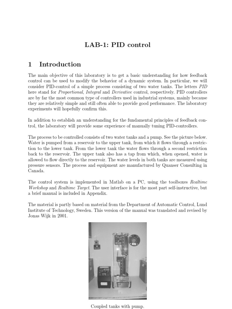 LAB-1: PID Control | Download Free PDF | Control Theory | Cybernetics