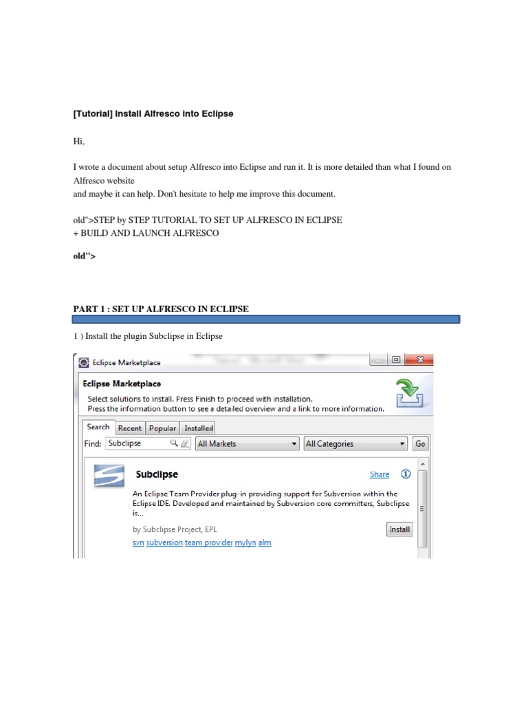 (Tutorial) Install Alfresco Into Eclipse | PDF | Operating System Technology | Computer Data