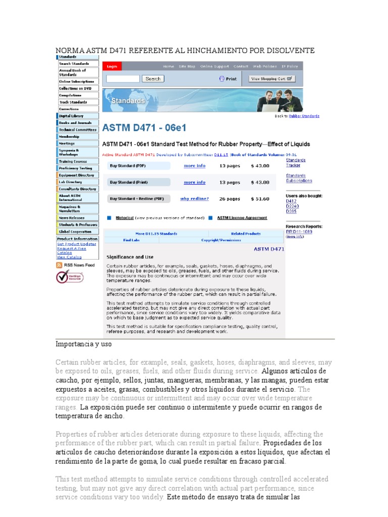 Norma ASTM D471: Hinchamiento por Disolvente | PDF | Gasolina | Ciencia ...