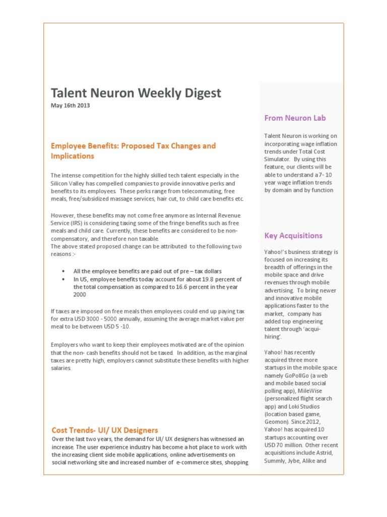 Talent Neuron Weekly Digest - 5 | PDF | Employee Benefits | Yahoo!