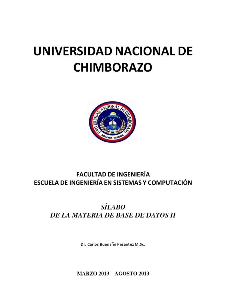 Silabo Bases de Datos II | PDF | SQL | Bases de datos