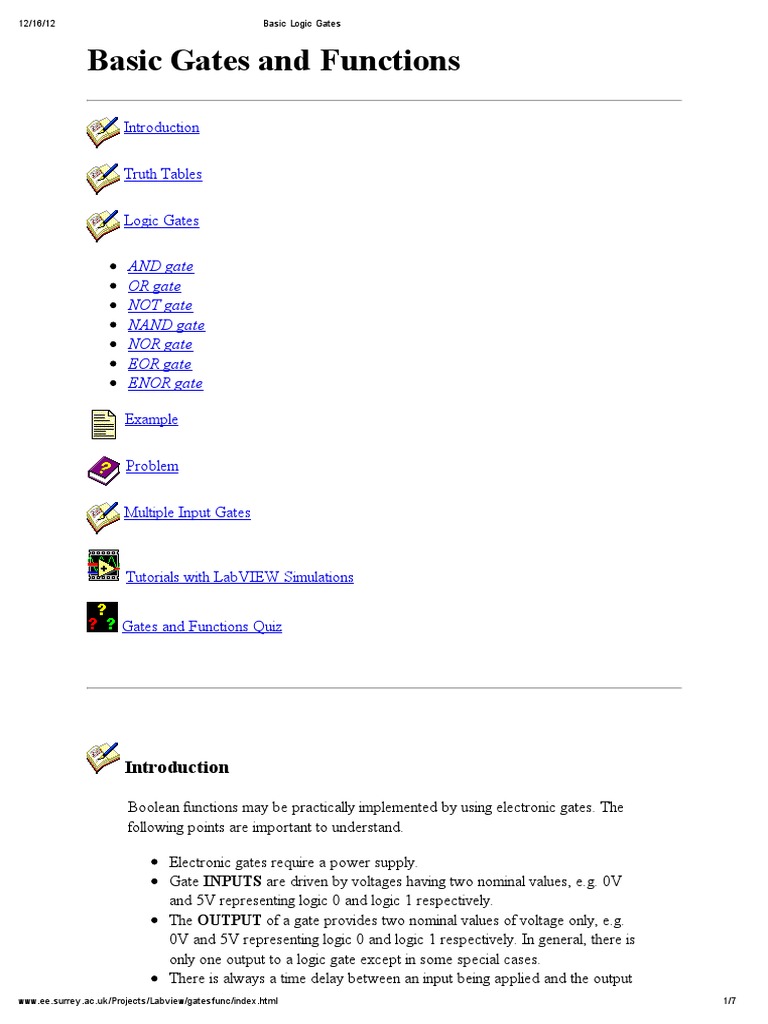 Basic Gates and Functions: Truth Tables Logic Gates | PDF | Logic Gate ...