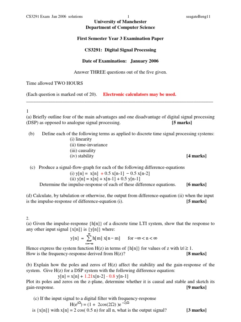 Digital Signal Processing Exam Solutions | PDF | Digital Signal ...