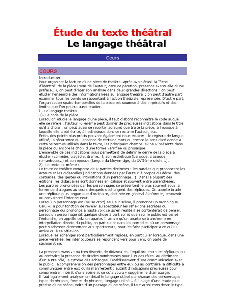 Étude du texte théâtral | Pièce de théâtre | Acteur