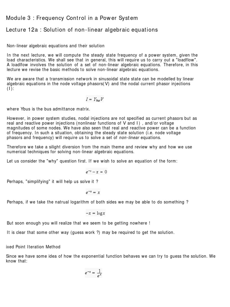 Module 3: Frequency Control in A Power System Lecture 12a: Solution of ...