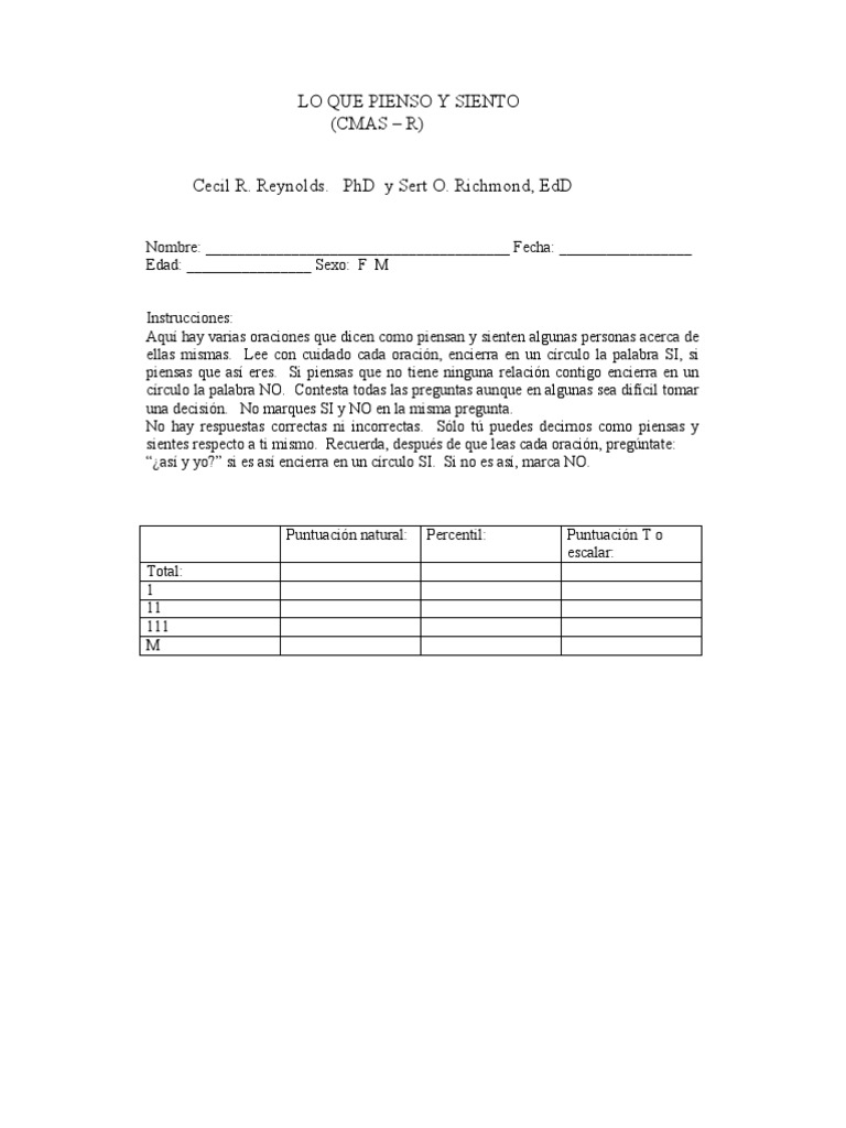 CMAS R Cuestionario | PDF