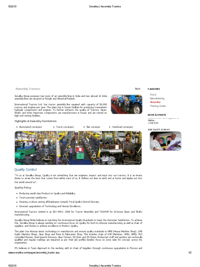 Sonalika - Assembly Tractors | PDF | Tractor | Gear