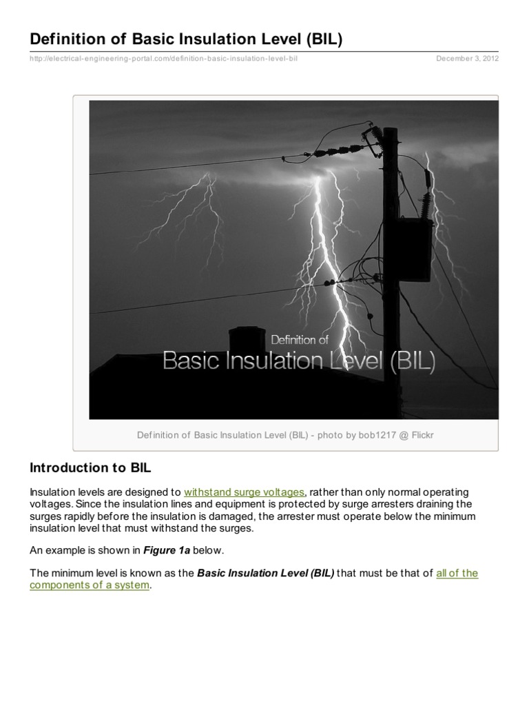 Definition of Basic Insulation Level BIL | Insulator (Electricity ...