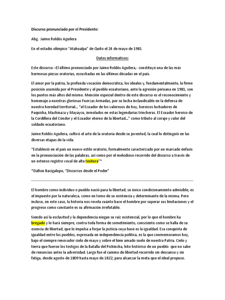 Último Discurso de Jaime Roldós Aguilera | PDF | Ecuador | Democracia
