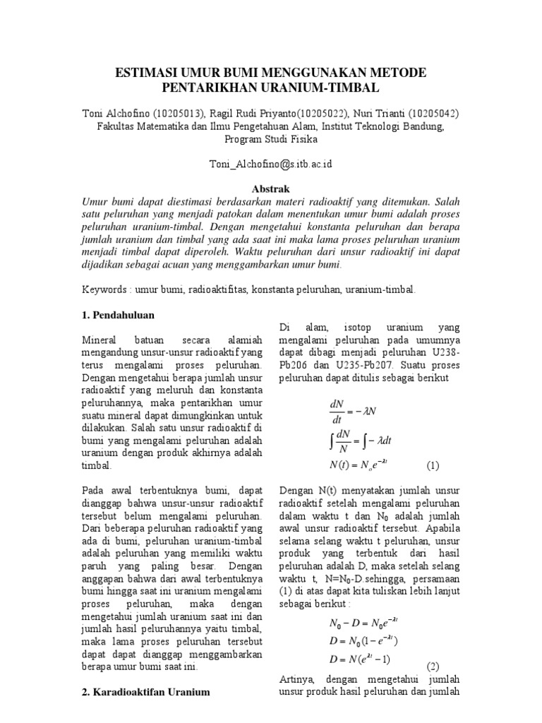 Estimasi Umur Bumi Melalui Uranium-Pb | PDF