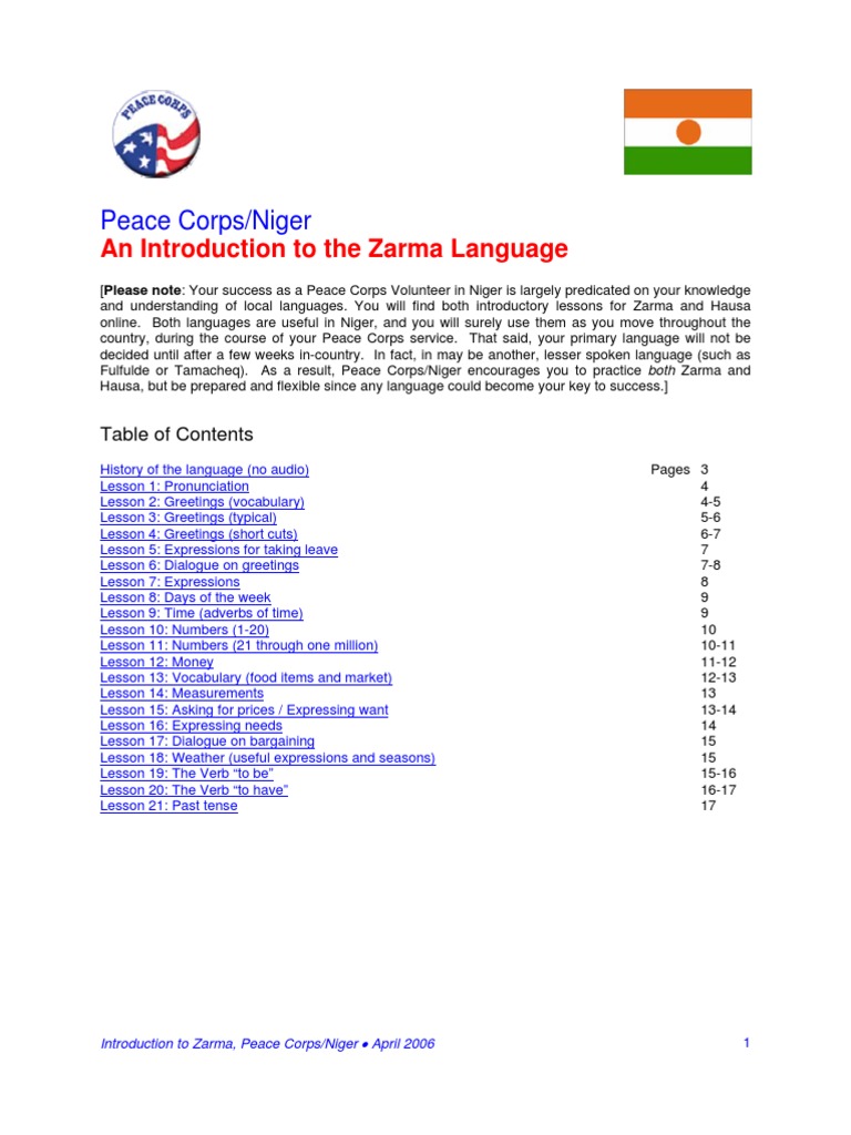 Peace Corps Niger - An Introduction To The Zarma Language | PDF