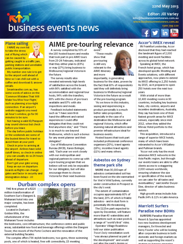 Business Events News For Wed 22 May 2013 - AIME Pre-Touring Relevance ...